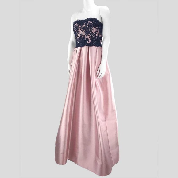 Reem Acra | Dresses | Reem Acra Strapless Baby Pink Midnight Blue Gown ...